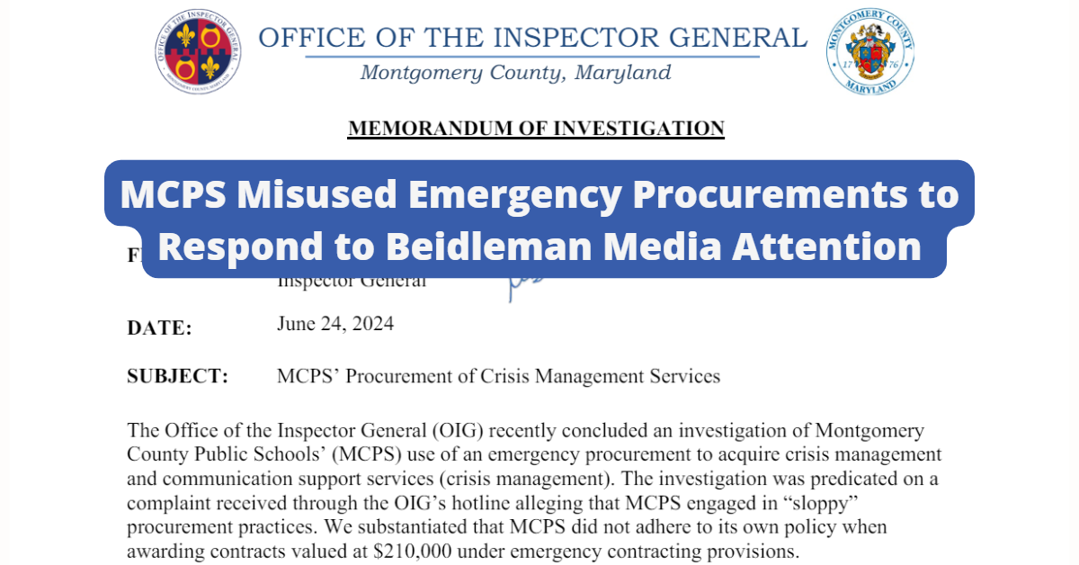 MCPS Misused Emergency Procurements to Respond to Beidleman Media ...